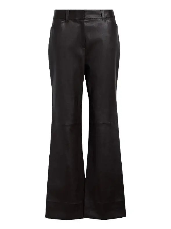 Lafayette 148 New York Bond Leather Flare Leg Pants - Truffle