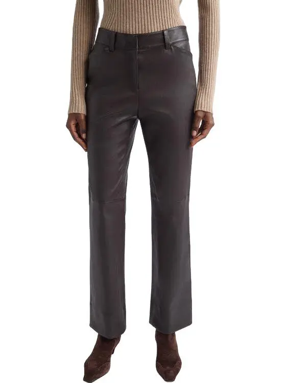 Lafayette 148 New York Bond Leather Flare Leg Pants - Truffle