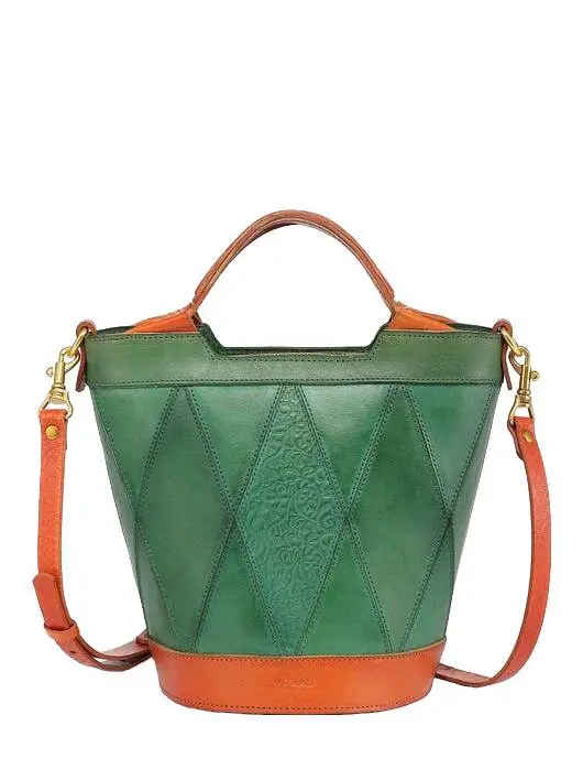OLD TREND Primrose Genuine Leather Embossed Mini Bucket Tote - Green