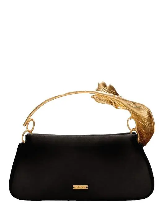 Cult Gaia Calla Top Handle Satin Clutch - Black