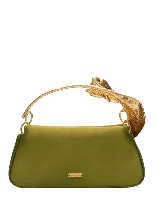 Cult Gaia Calla Top Handle Satin Clutch - Dark Chive