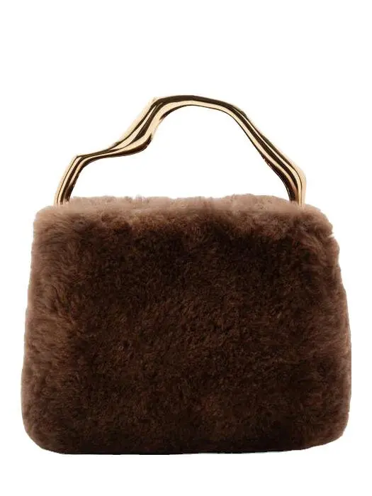Cult Gaia Solene Mini Shearling Top Handle Bag - Luwak