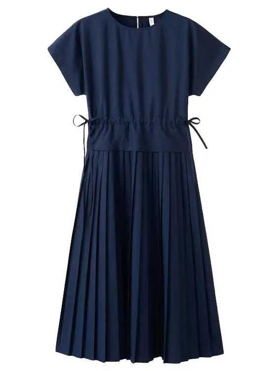 Mango Pleated A-line Dress - Navy