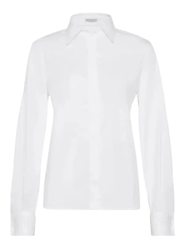 Brunello Cucinelli Embellished Stretch Poplin Shirt - White