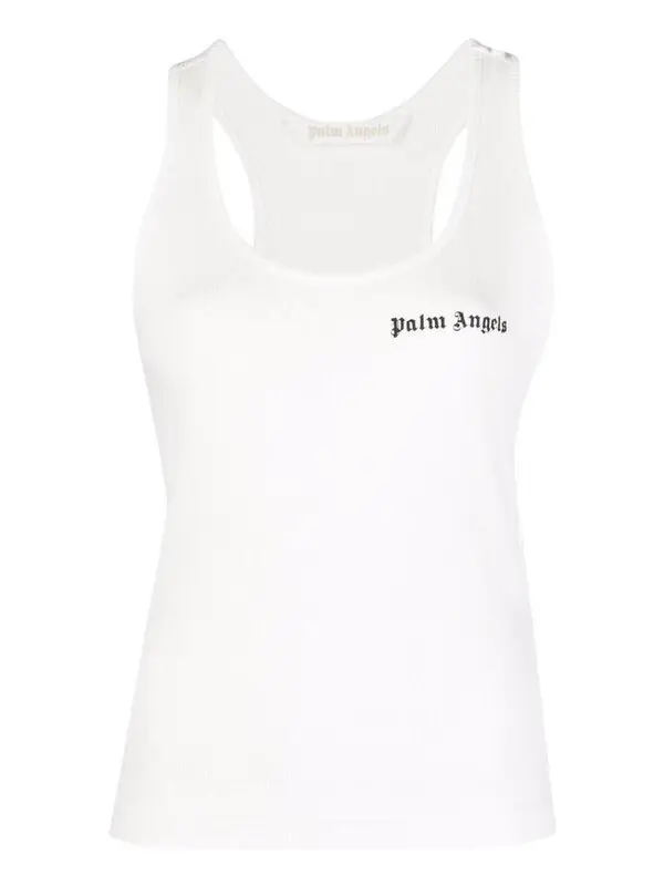 Palm Angels Logo-printed Stripe Tank Top - White
