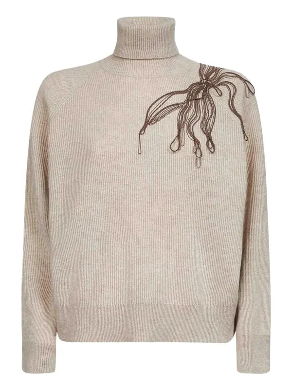 Brunello Cucinelli Monili Detailed Roll Neck Sweater - Beige