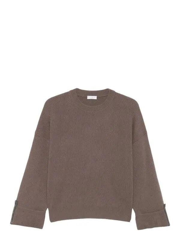 Brunello Cucinelli Monili-trim Ribbed Jumper - Green