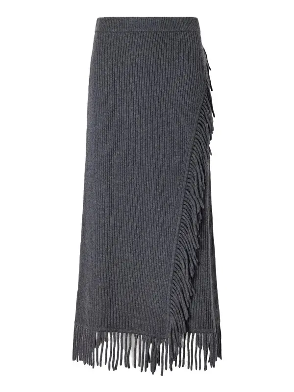 Simkhai Casey Fringe-trim Ribbed Midi Skirt - Grey