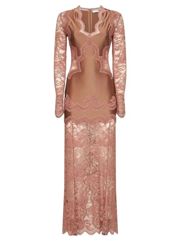 Rabanne Lace Panel Long Dress - Brown