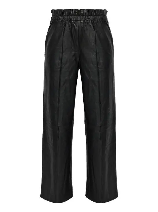 ALLSAINTS Ruffled Waist Leather Trousers - Black