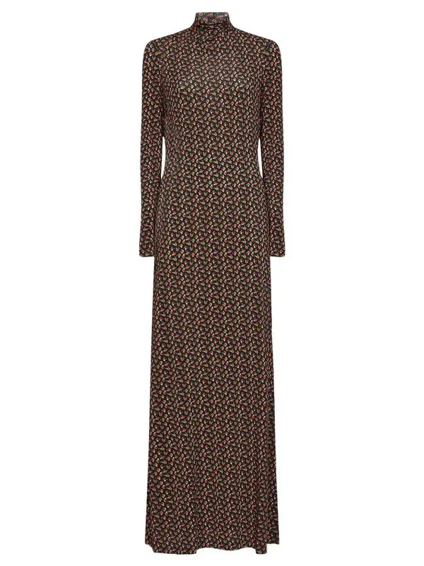 Rabanne High Neck Floral Maxi Dress - Black