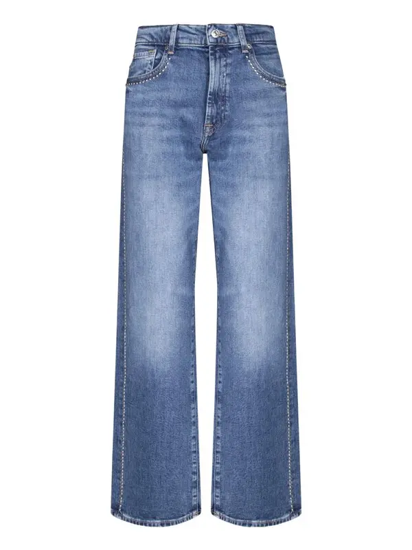 7 For All Mankind Studded Wide Leg Jeans - Blue