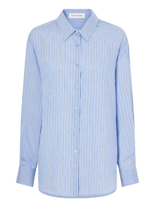 THE FRANKIE SHOP Peri Oversized Striped Georgette Shirt - Blue