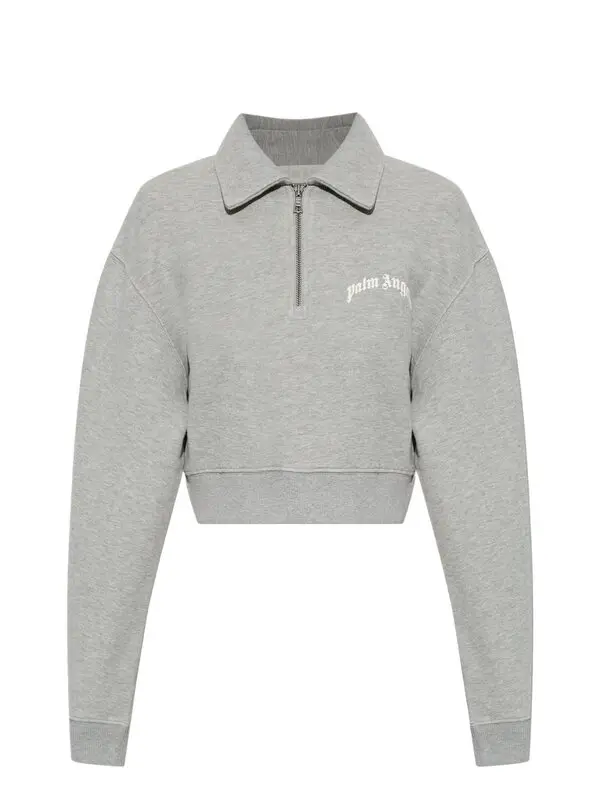 Palm Angels Logo Cropped Zip Sweatshirt - Grey