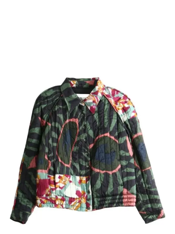 Dries Van Noten Marbled Clay Border Print Fluid Coat - Khaki