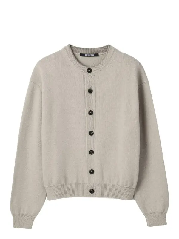 Jacquemus Logo Ribbed Cardigan - Light Beige