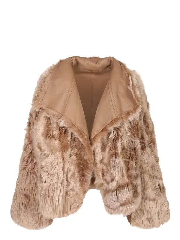 YVES SALOMON Cropped Shearling Jacket - Beige