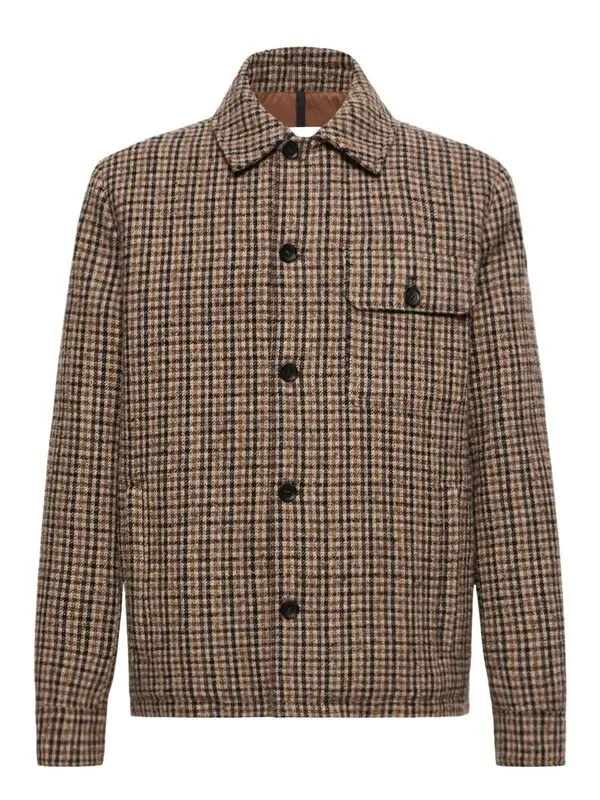 Moncler Norfol Wool Blend Down Shirt Jacket - Brown