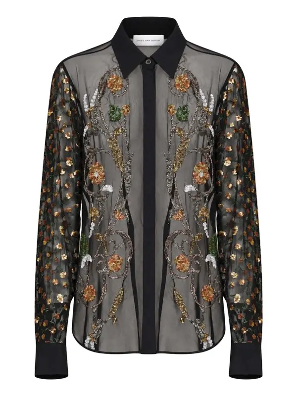 Dries Van Noten Beaded Floral Embroidered Shirt - No