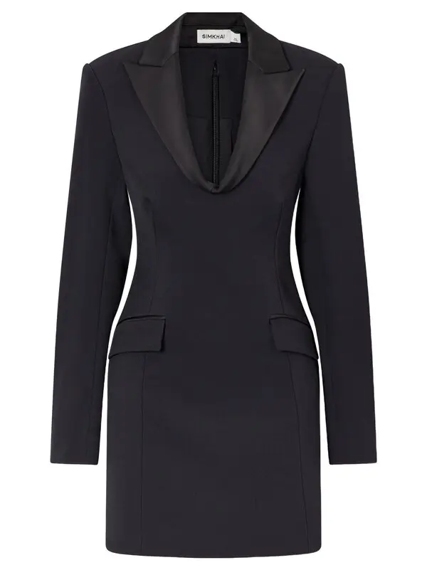 Simkhai Marina Satin-lapel Blazer Mini Dress - Black