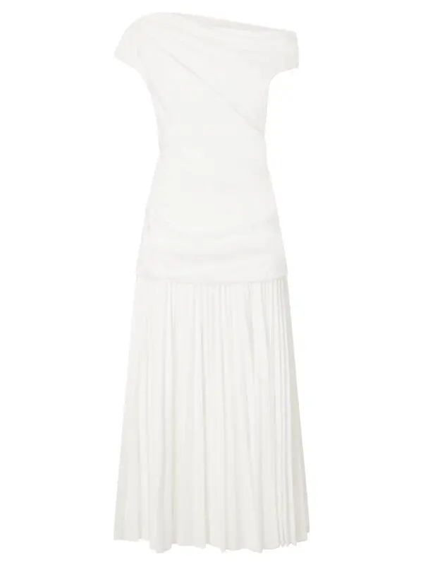 Simkhai Ammalie One-shoulder Draped Pleated Poplin Midi Dress - White