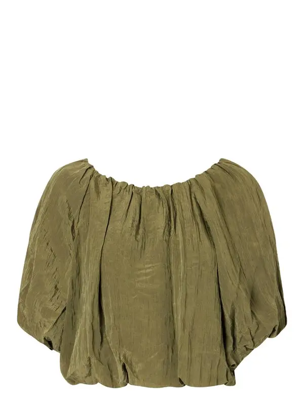 Simkhai Anni Cropped Gathered Crepon Blouse - Green