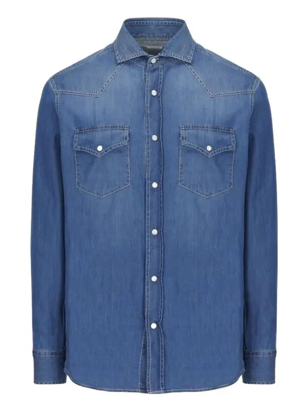 Brunello Cucinelli Logo Denim Shirt - Blue