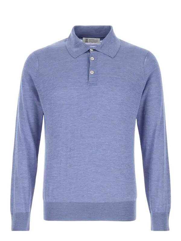 Brunello Cucinelli Long-sleeved Knitted Polo Shirt - Denim Blue