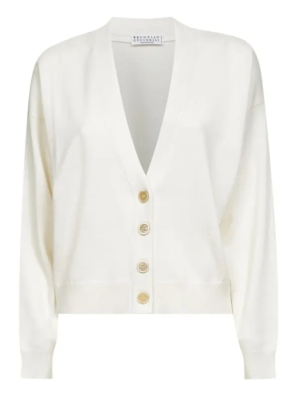Brunello Cucinelli V-neck Long Sleeved Cardigan - White