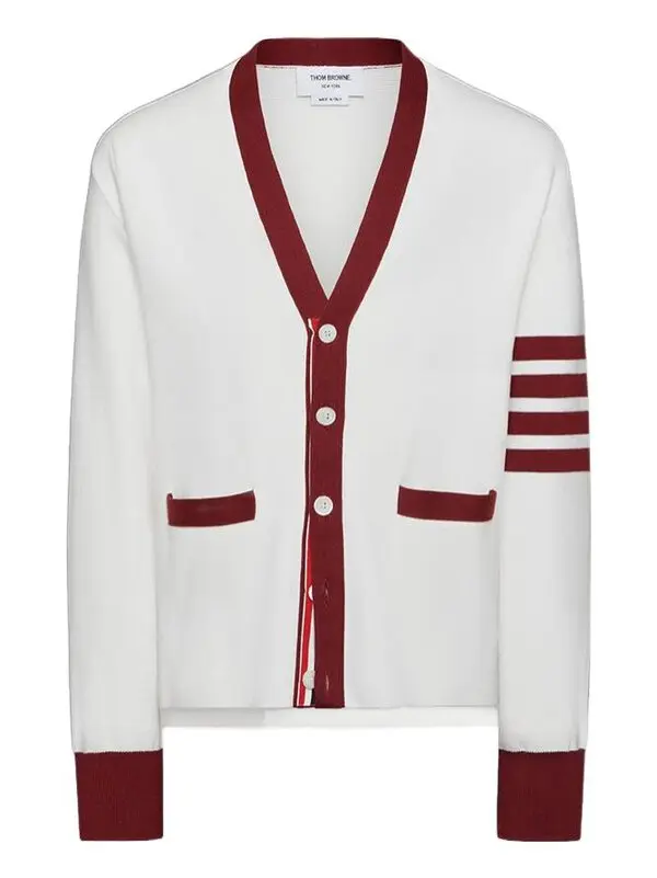 Thom Browne 4-bar Stripe Cotton Cardigan - White