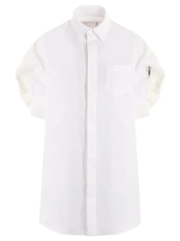 Sacai Short Puff Sleeved Mini Shirt Dress - White