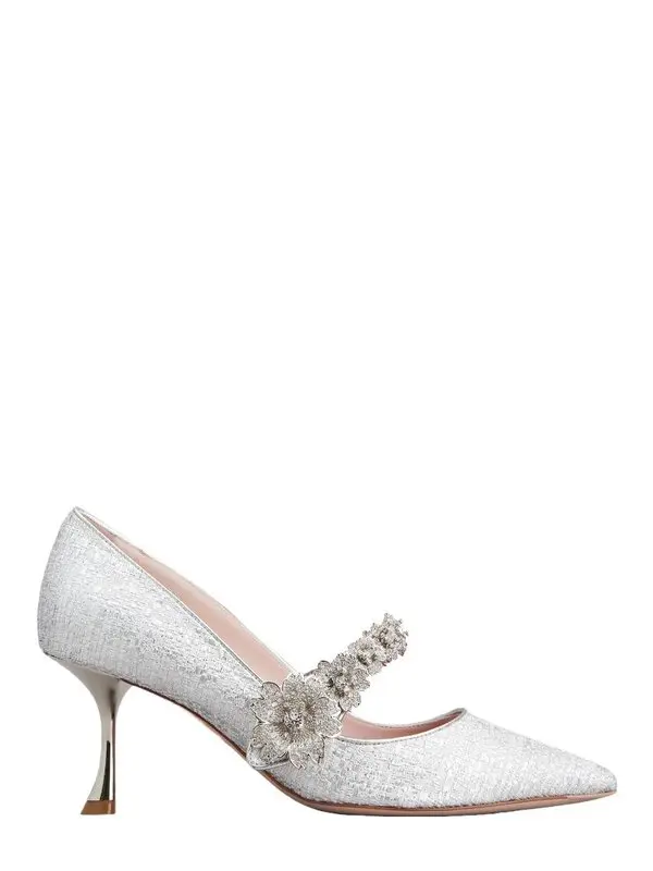 ROGER VIVIER Bouquet Flower Piping Babies Pumps In Fabric - Silver