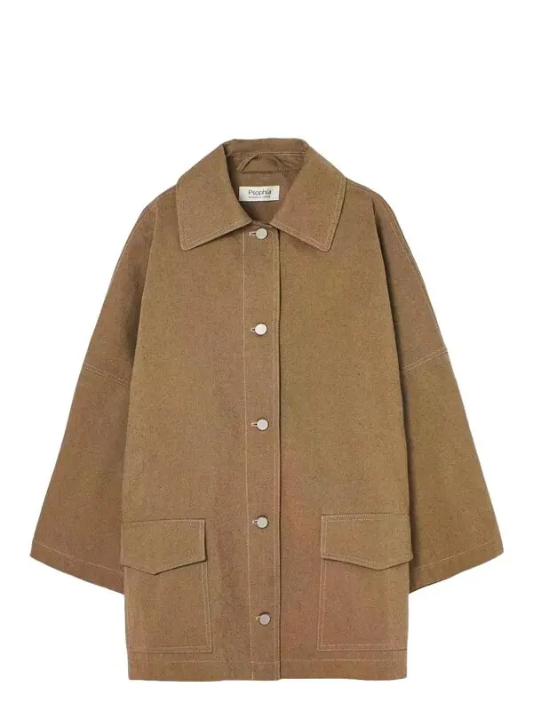 PSOPHIA Contrast-stitch Button-down Coat - Brown