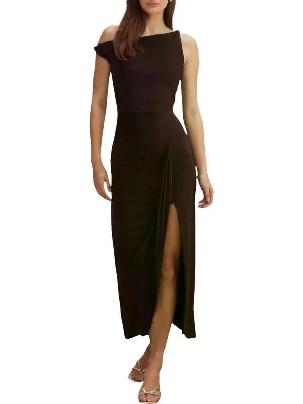 EVER NEW Vicky Asymmetric Twist-detail Maxi Dress - Brown
