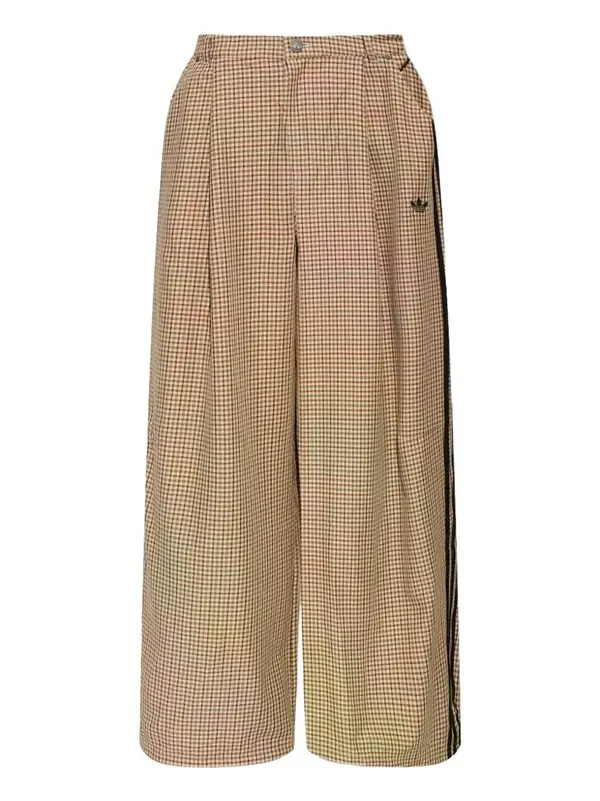 Adidas Long Check-pattern Side-stripe Trousers - Neutrals
