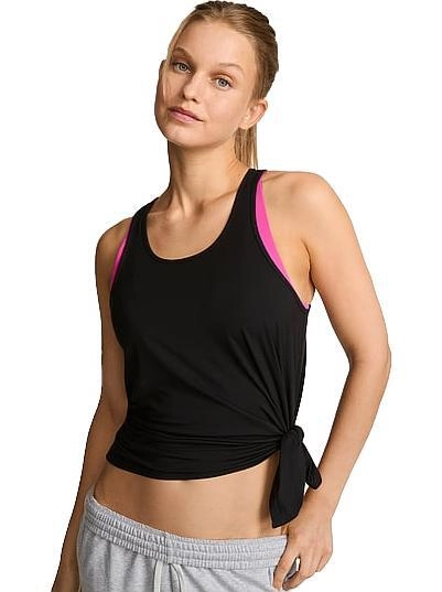 Victoria's Secret Vsx Drapey Knit Side-slit Tank Top - Black