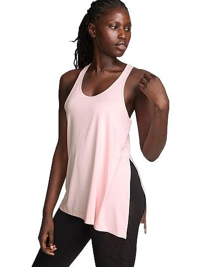 Victoria's Secret Vsx Drapey Knit Side-slit Tank Top - Pink