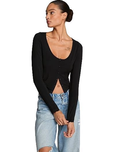 Victoria's Secret Sosoft™ Modal Lace-trim Cardigangan - Black