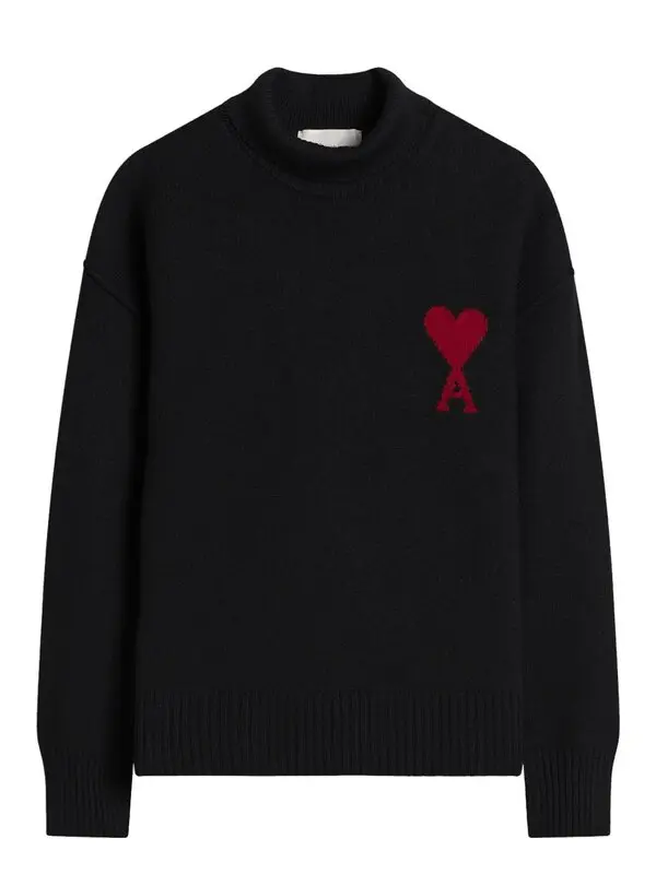 AMI Paris Rollneck Contrasted Adc Jumper - Black/red