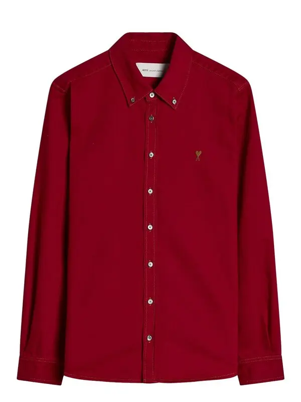 AMI Paris Cotton Button Down Adc Shirt - Ruby Red