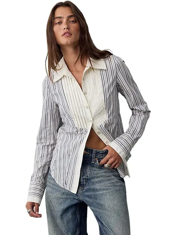 Free People We The Free Bittersweet Button Down Top - Ivory Combo