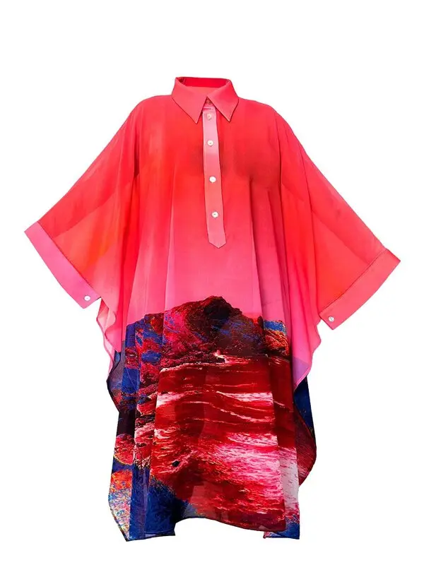 MAXJENNY Kaftan Blue Landscape - Red