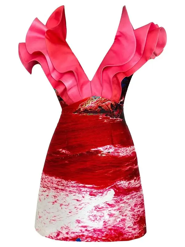 MAXJENNY Butterfly Mini Dress Blue Landscape - Red