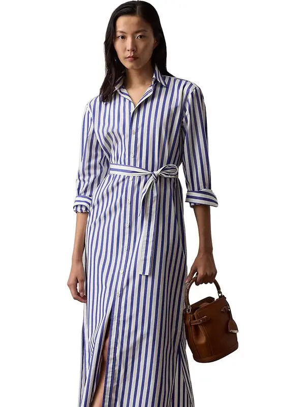 Ralph Lauren Vicki Striped Cotton Day Dress - White/classic Blue