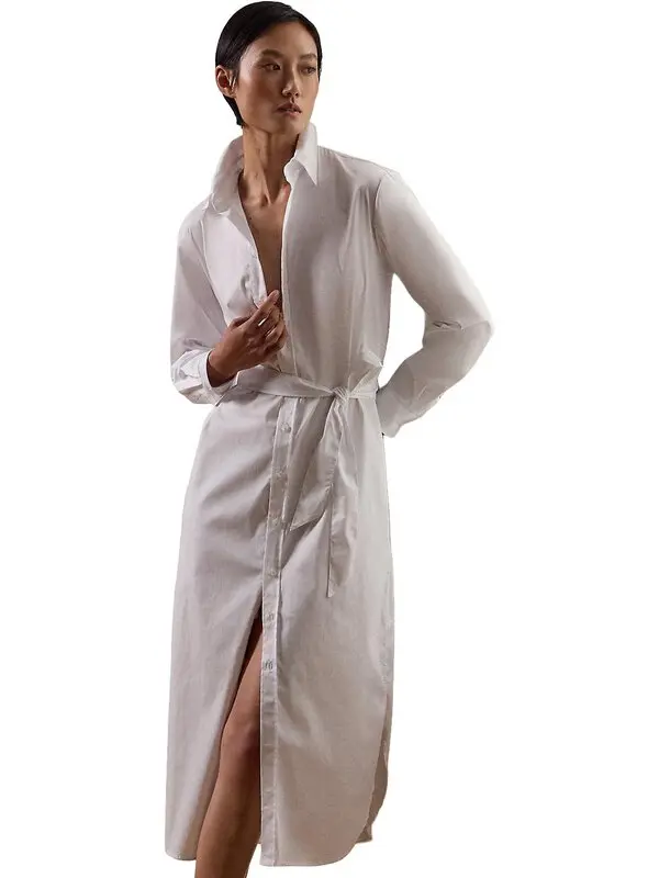 Ralph Lauren Arielle Satin Stretch Poplin Day Dress - White