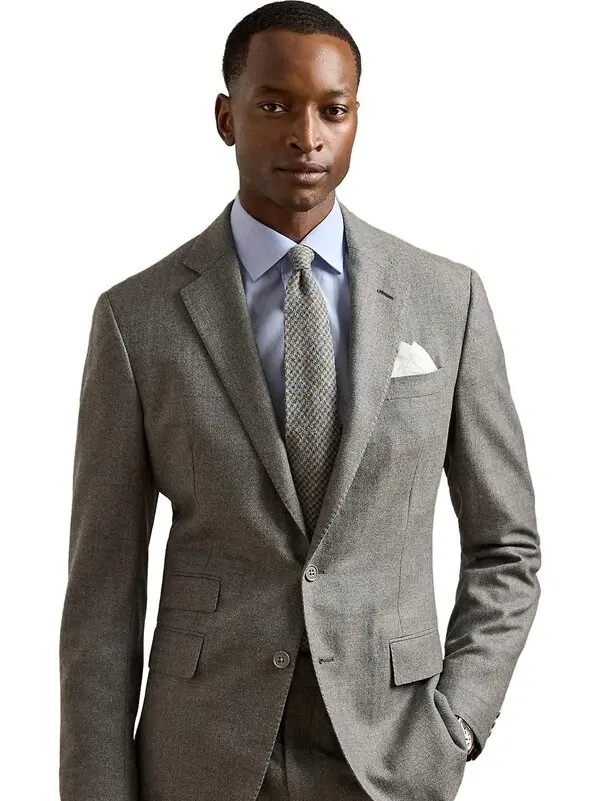 Ralph Lauren Kent Hand-tailored Wool Sharkskin Jacket - Light Grey