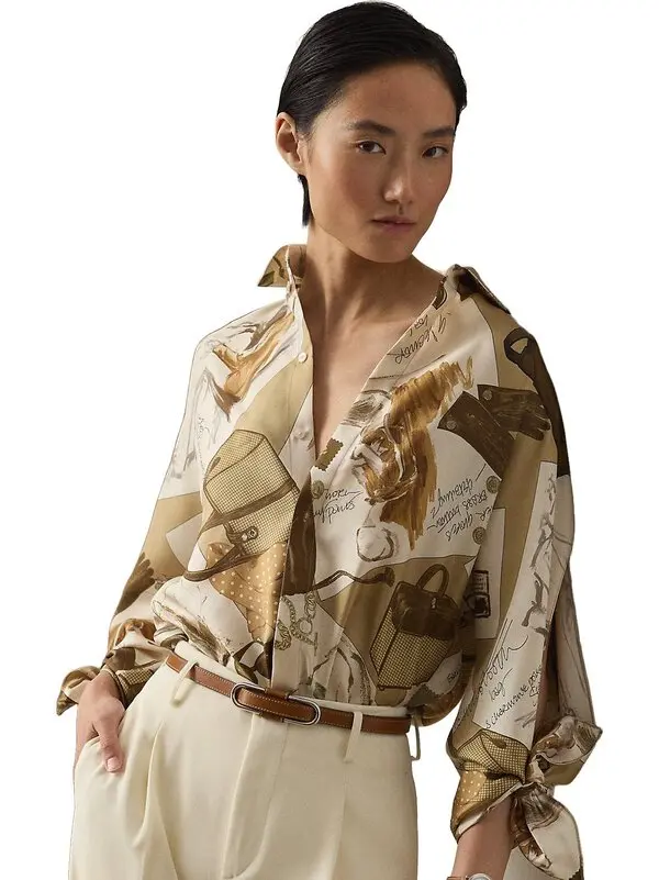 Ralph Lauren Karen Diary-print Silk Twill Blouse - Tan Multi