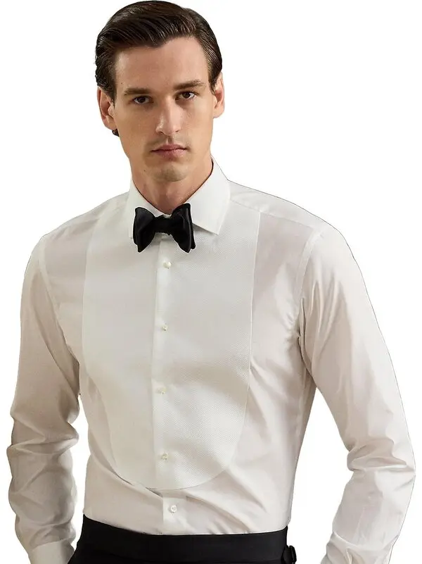 Ralph Lauren Piqué-bib French Cuff Tuxedo Shirt - White
