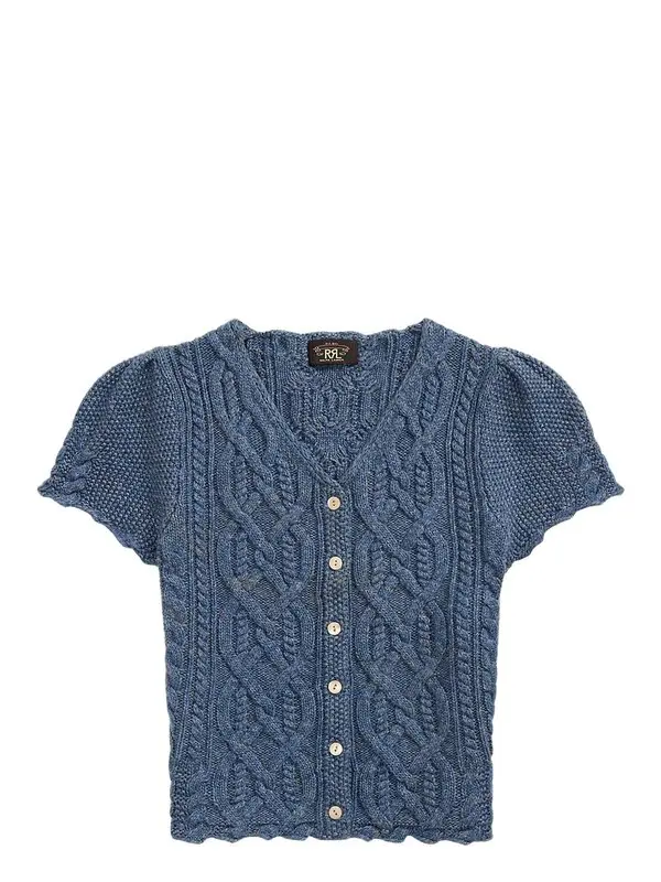 Ralph Lauren Linen-blend Cable-knit Top - Medium Blue