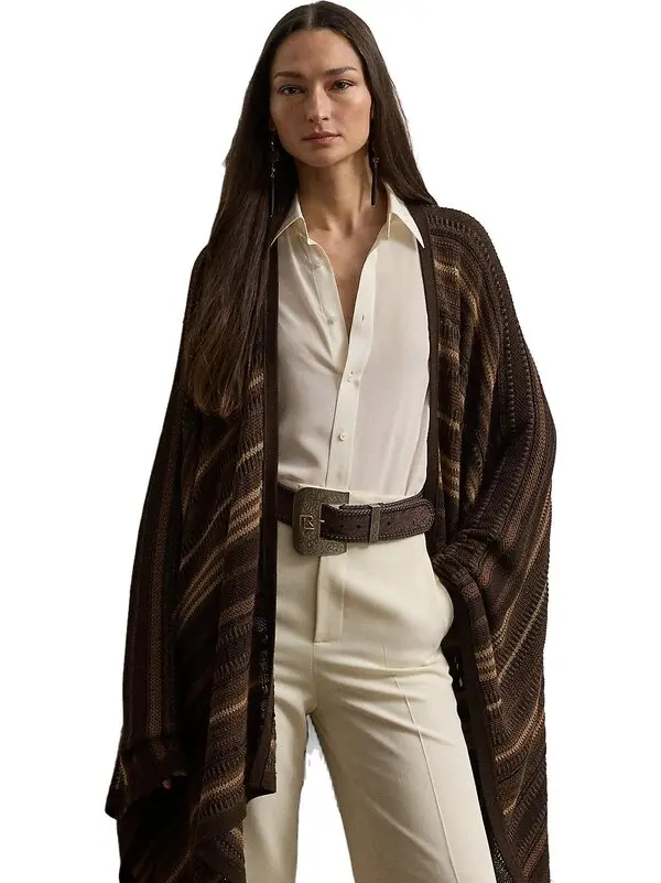 Ralph Lauren Textured Silk-blend Ruana Sweater - Mocha Multi